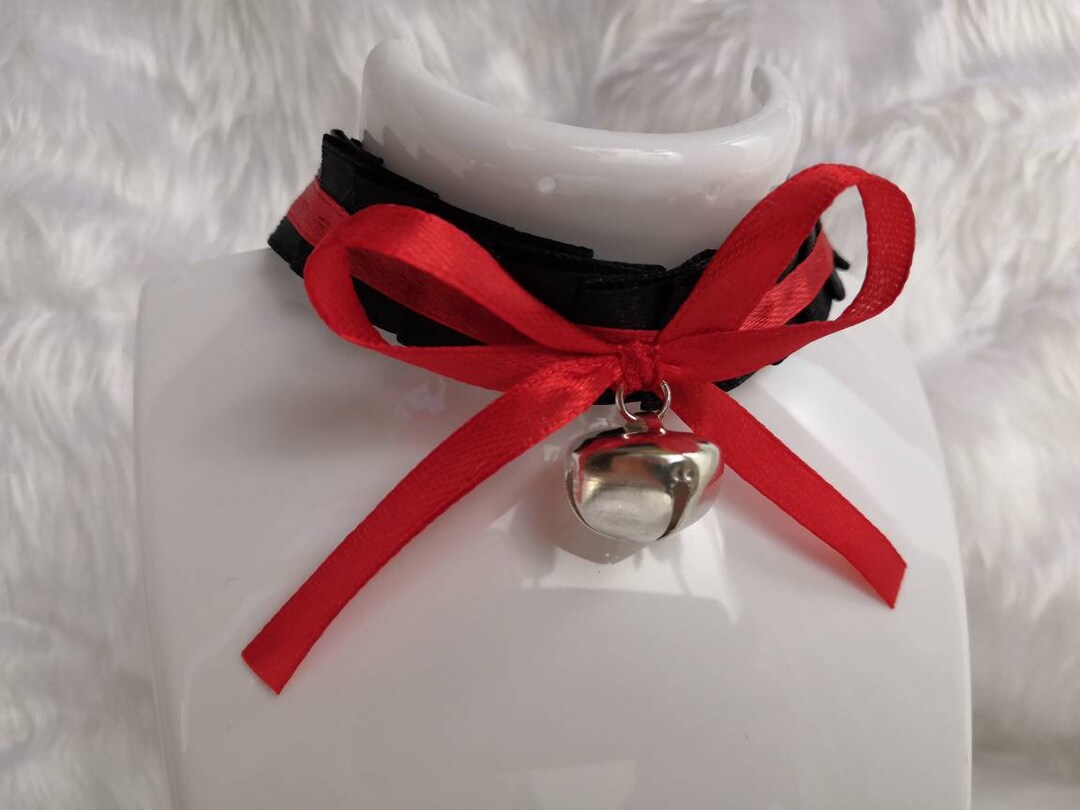 Black Red BDSM Collar Kitten Play Cosplay Anime Choker Cat Bell ...