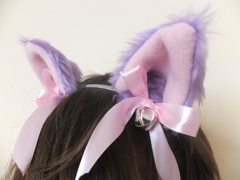 Lilac Light Purple Furry Cosplay Cat Neko Ears Ribbons Bells - Etsy