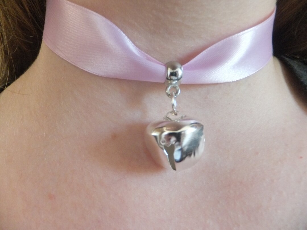 Cosplay Sugar Pink Ribbon & Silver Cat Bell Collar Choker Neko Outfit ...