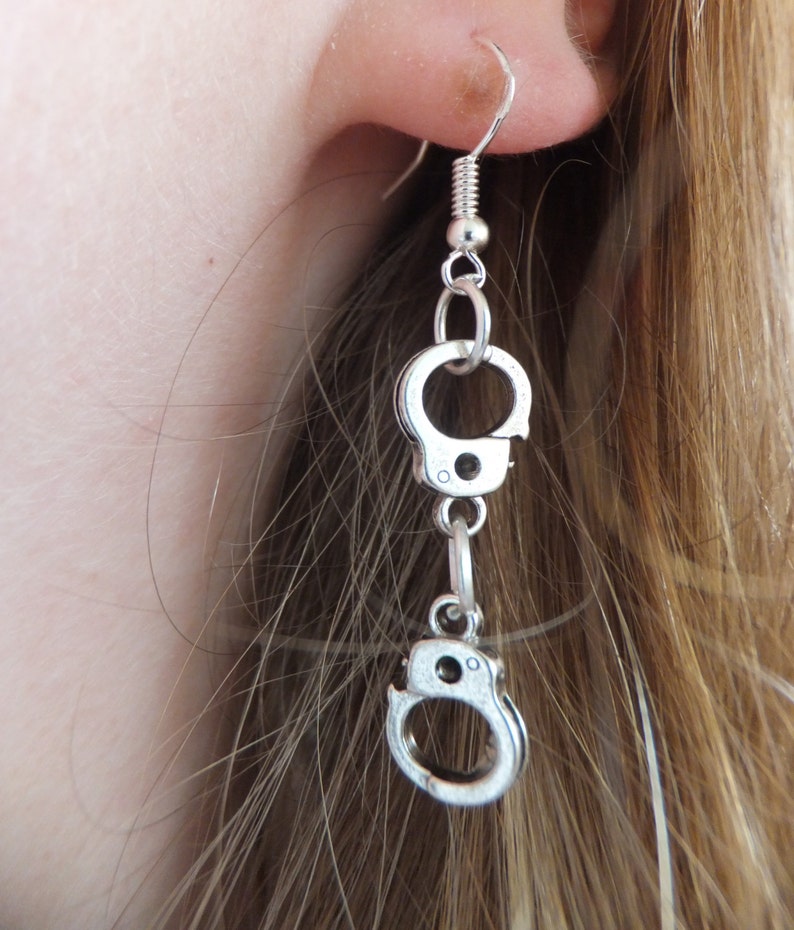 Silver Handcuff Charm Earrings Kawaii Cute BDSM Fetish Bondage - Etsy