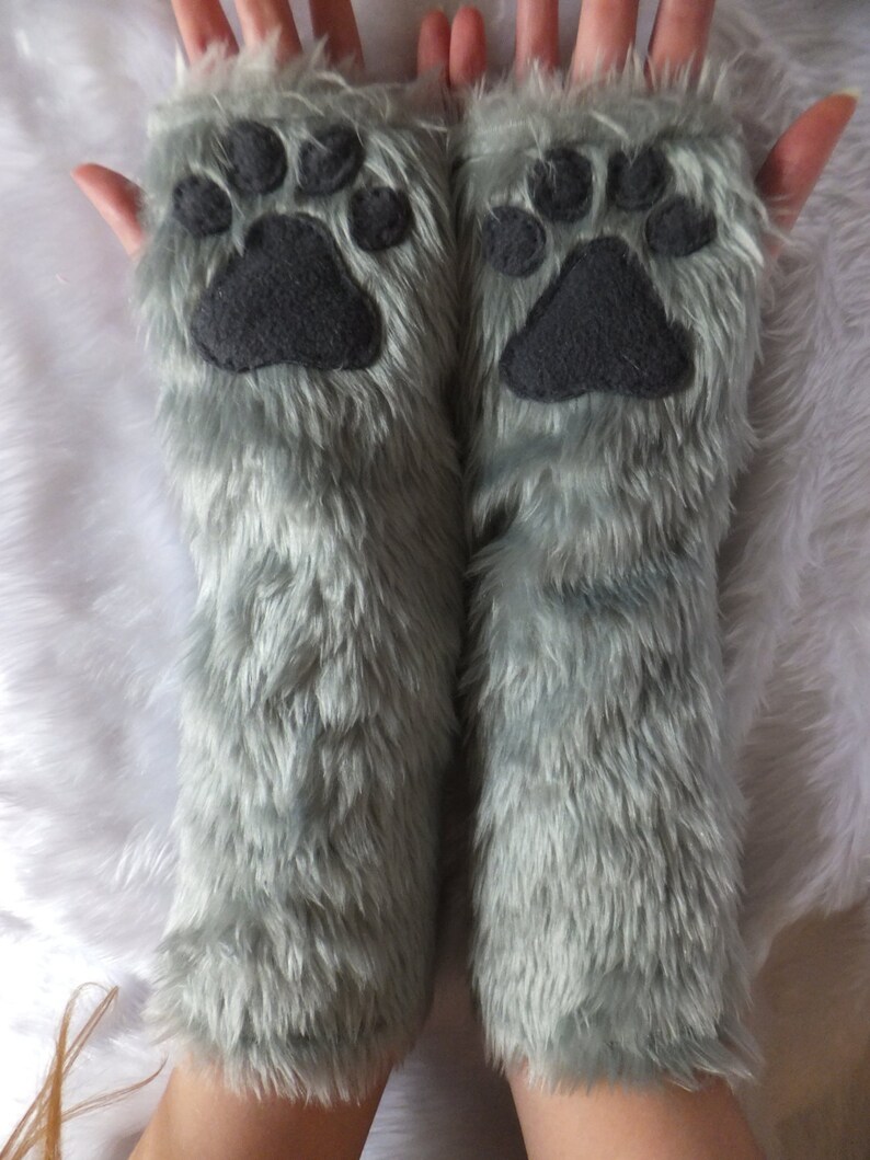Elbow Length Colour Choice Furry Faux Fur Cat Wolf Fox Husky Dog Bear ...