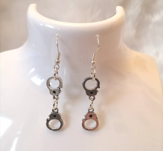 Silver Handcuff Charm Earrings Kawaii Cute BDSM Fetish Bondage | Etsy