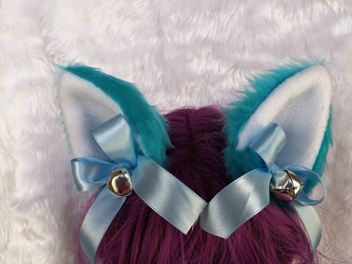 Choose Your Colours Blue Furry Cat Ears Ribbons Bells Hair | Etsy