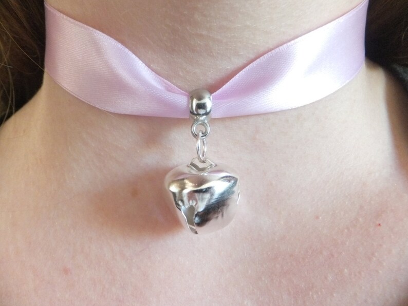 Cosplay Sugar Pink Ribbon & Silver Cat Bell Collar Choker Neko - Etsy