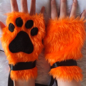 Cute Ginger Orange Furry Wolf Fox Dog Neko Cat Black Paw Print Faux Fur ...