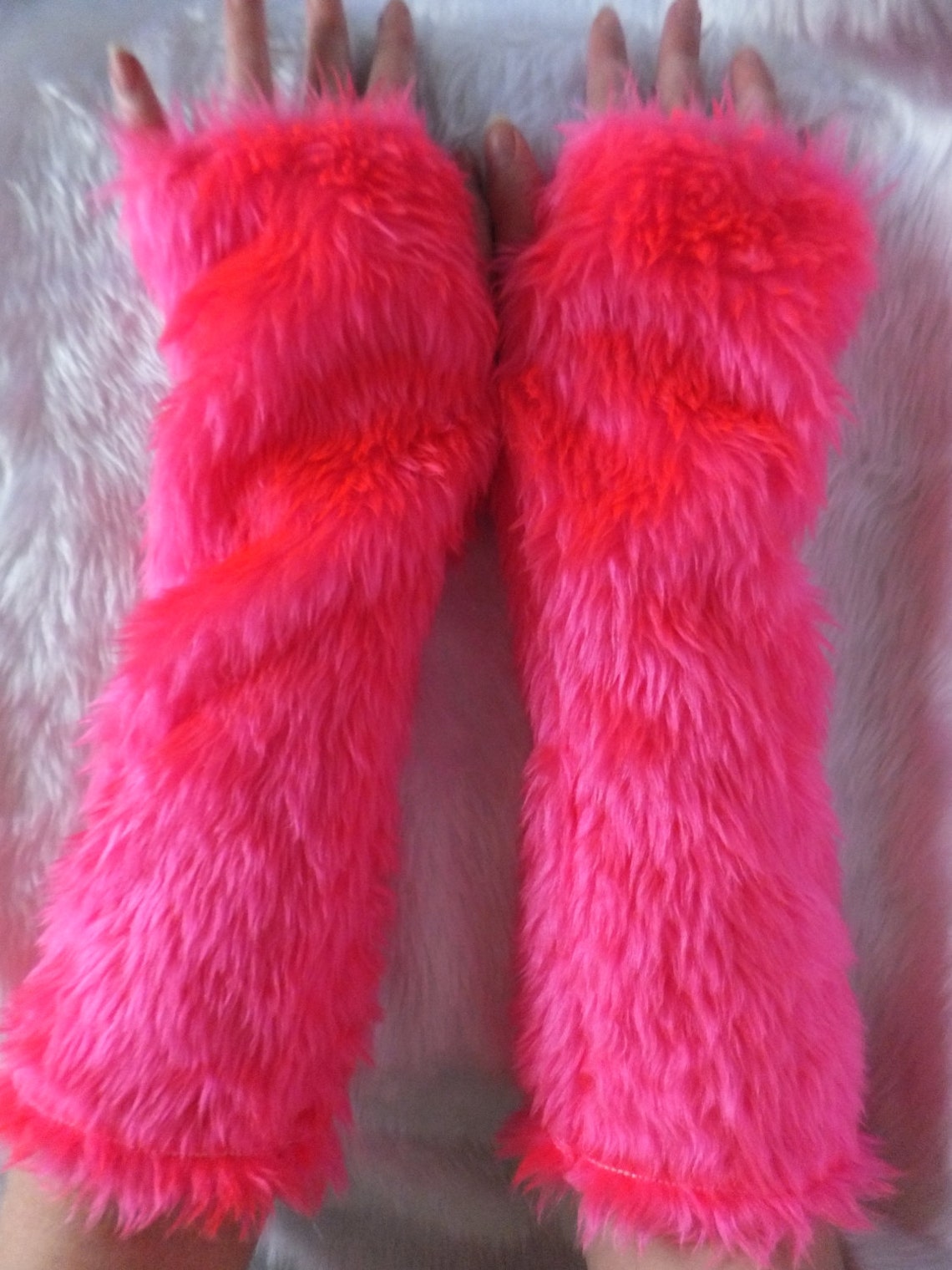 Hot Pink/ Colour Choice Elbow Length Furry Faux Fur Cat Wolf | Etsy