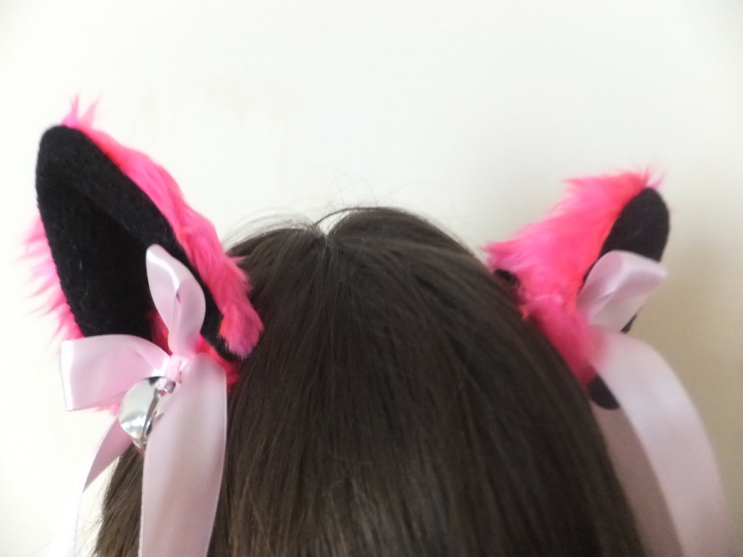 Hot Pink Black Furry Cosplay Cat Neko Ears Ribbons Bows Bells | Etsy