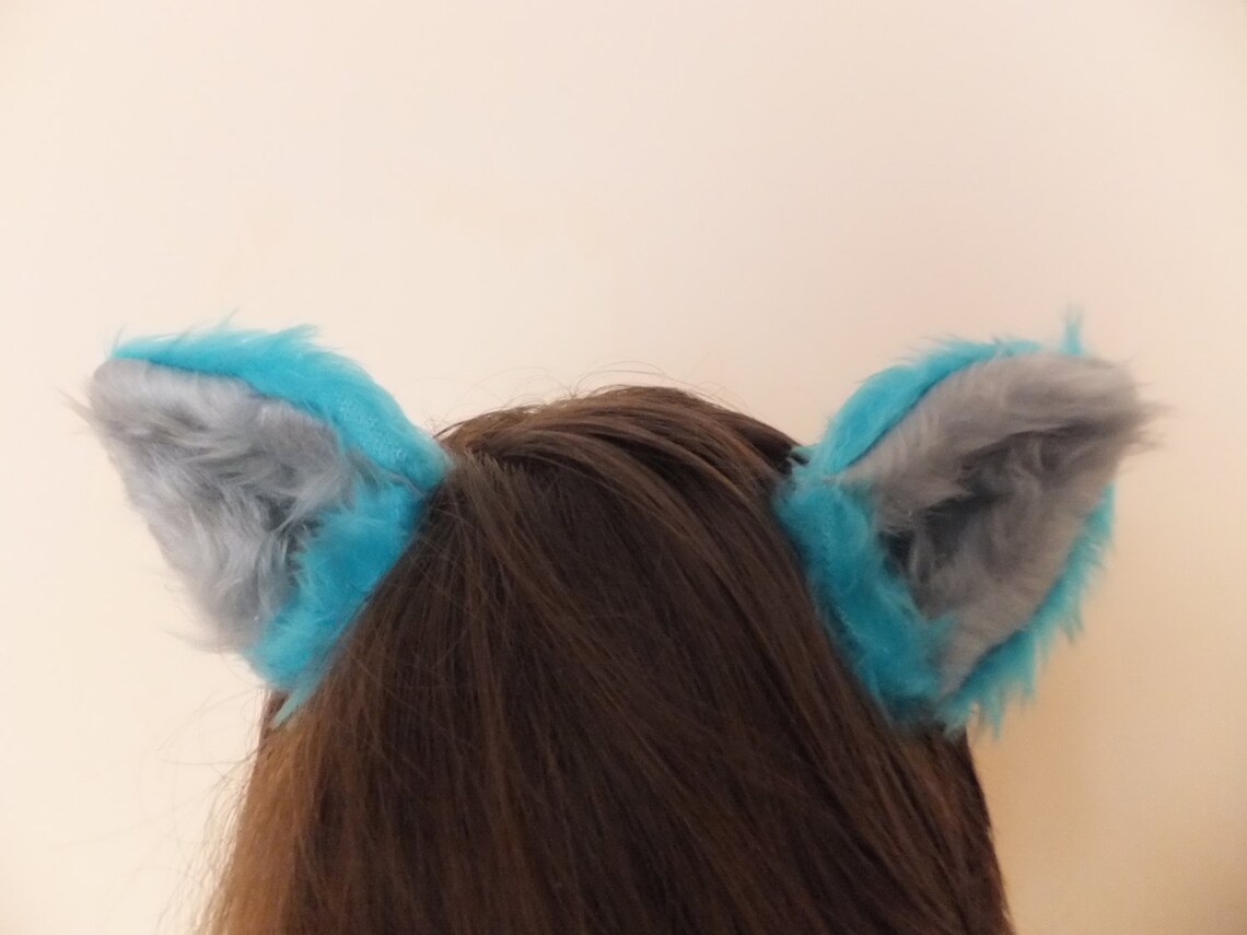 Turquoise Blue Grey Wolf Fox Furry Cosplay Set Ears on Hair - Etsy