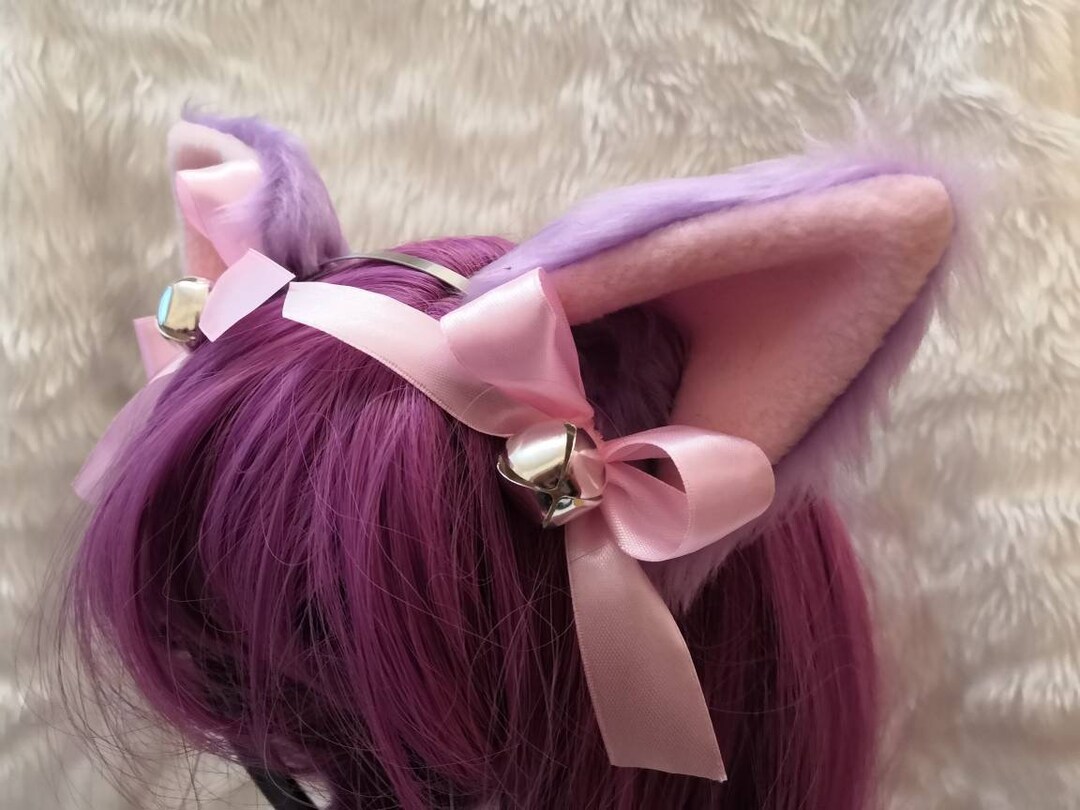 Choose Your Colours | Lilac Purple Pink Furry Cat Ears Ribbons Bells ...