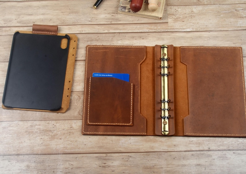 Leather iPad Mini Binder Cover With A5 Paper Pad,6-ring A5 Binder Folio ...