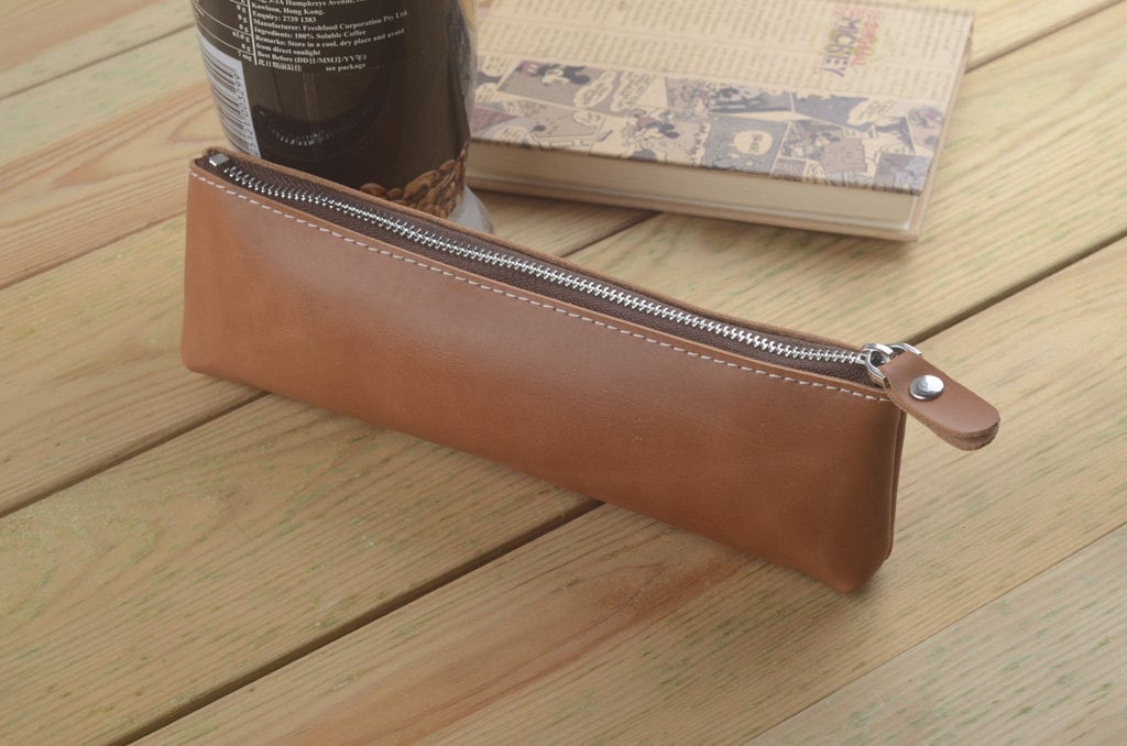 Leather Pen Case Pen Holder Pencil Pouch Zipper, Pen Cover Carrying ...