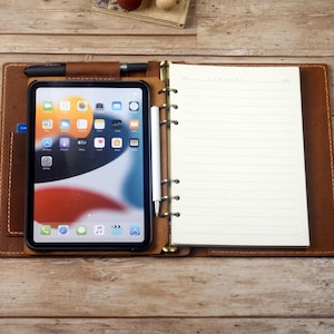 Leather iPad Mini Binder Cover With A5 Paper Pad,6-ring A5 Binder Folio ...