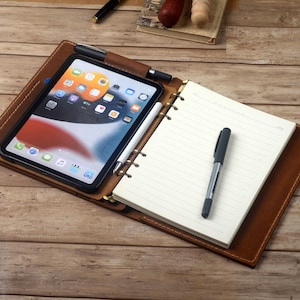 Leather iPad Mini Binder Cover With A5 Paper Pad,6-ring A5 Binder Folio ...