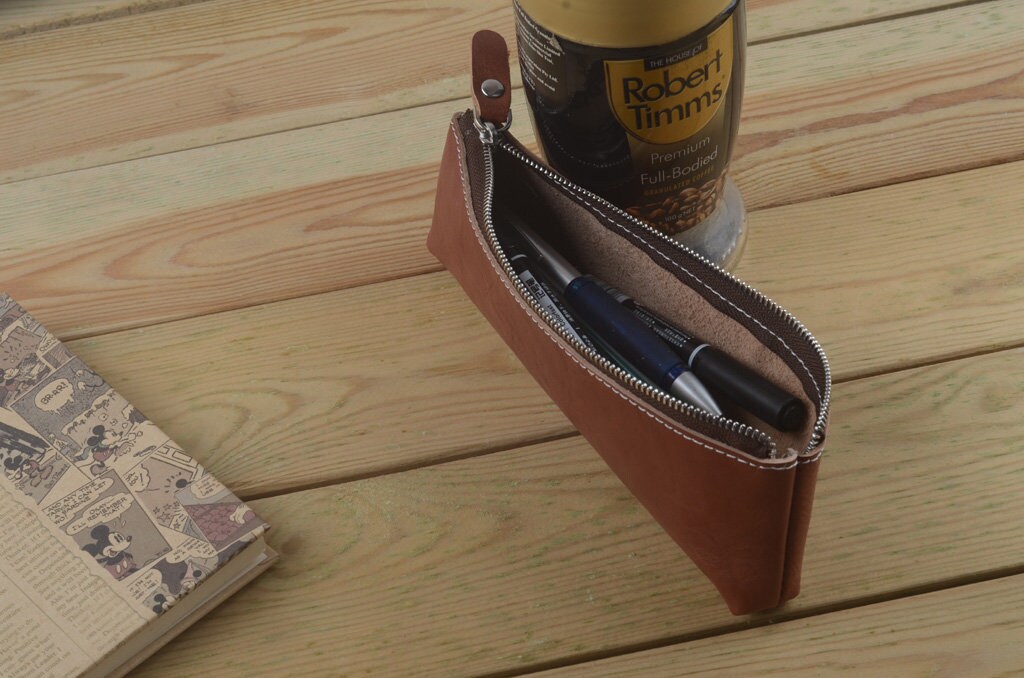 Leather Pen Case Pen Holder Pencil Pouch Zipper, Pen Cover Carrying ...