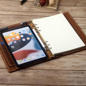 Leather iPad Mini Binder Cover With A5 Paper Pad,6-ring A5 Binder Folio ...