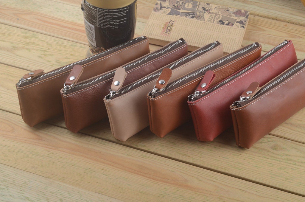 Leather Pen Case Pen Holder Pencil Pouch Zipper, Pen Cover Carrying ...