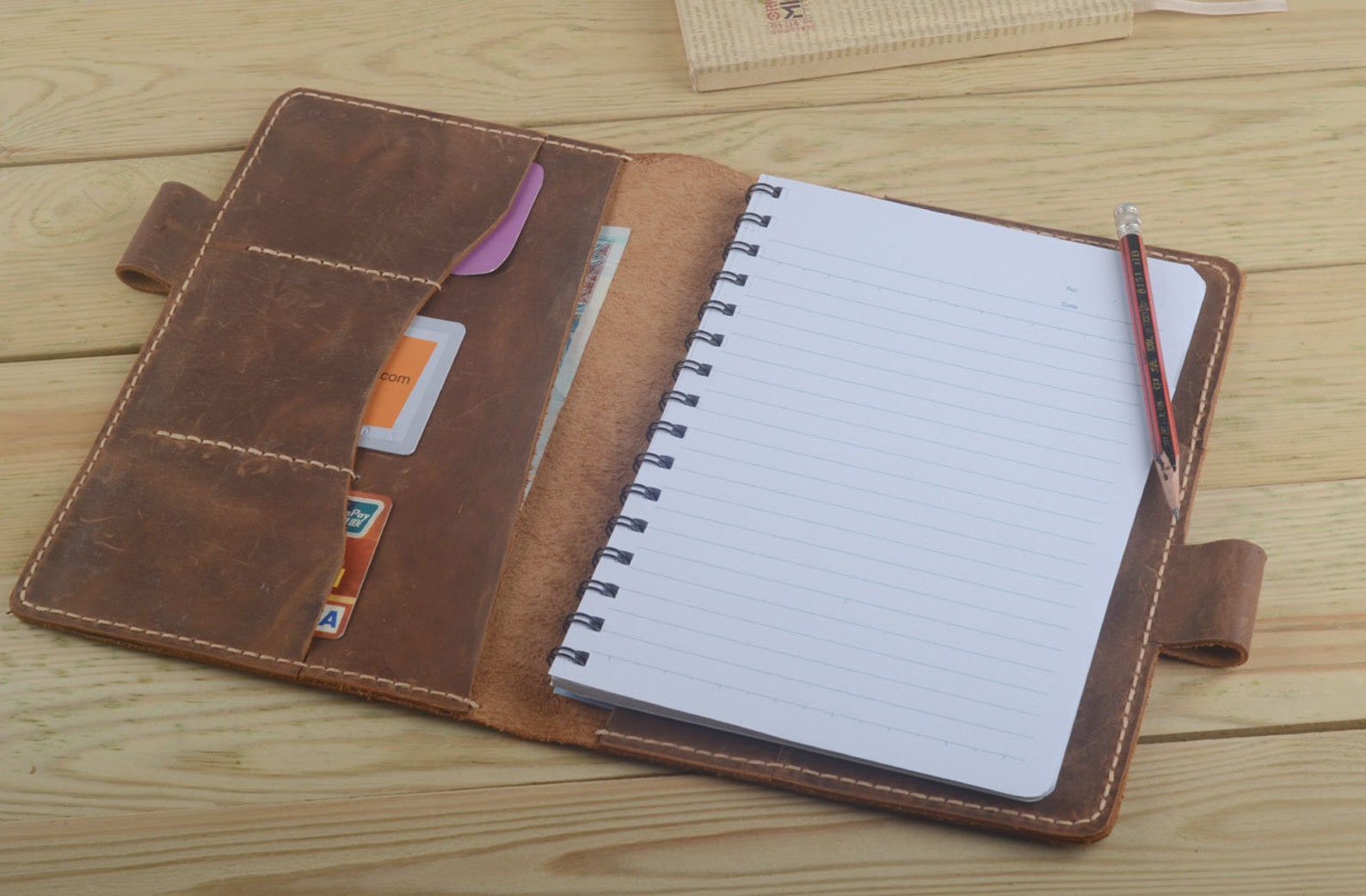 Leather Portfolio Case,crazy Horse Leather Notepad Cover With A5 Paper ...