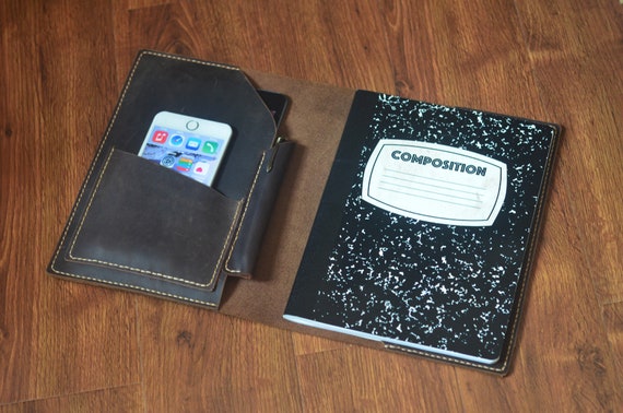 Leather Composition Book Coverleather Portfolio Case With | Etsy