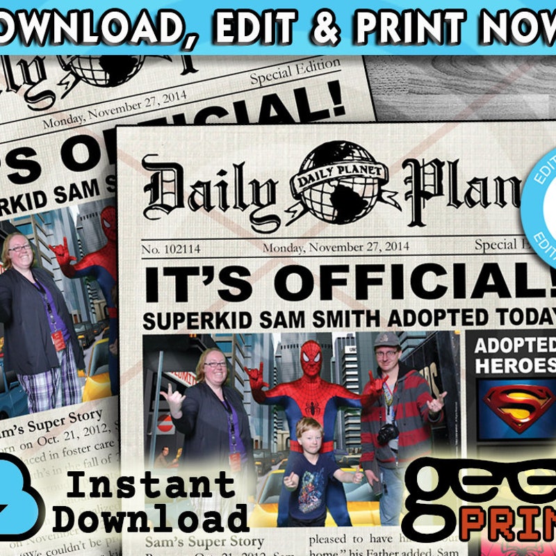 Superhero Newspaper Invitation - Etsy