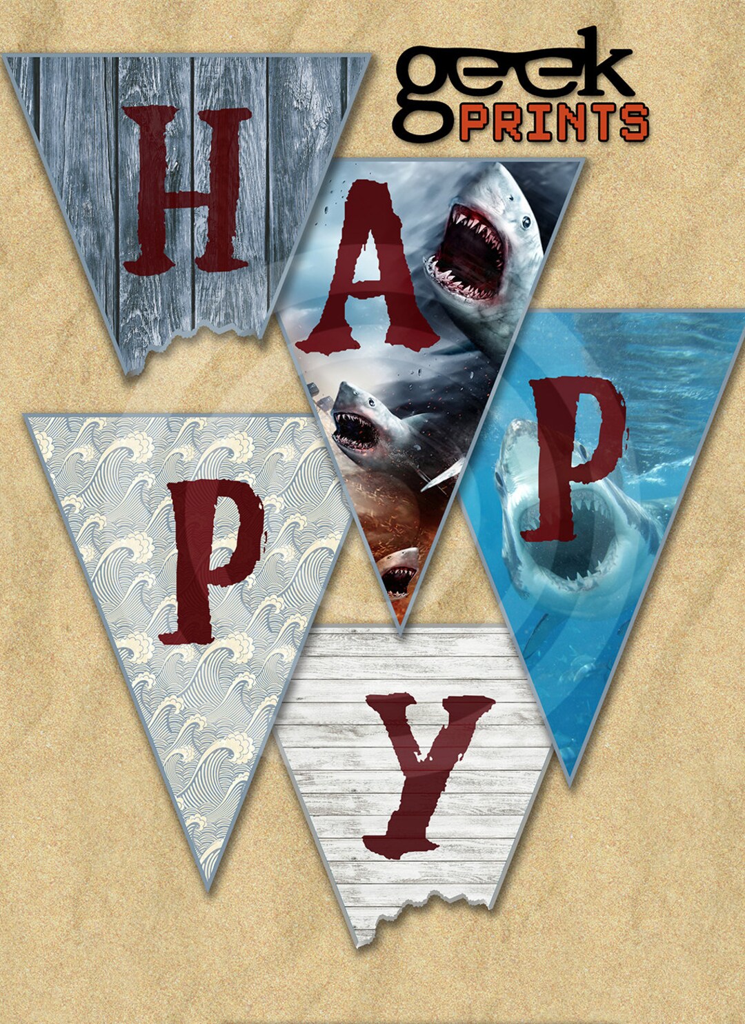 Shark Week Sharknado Jaws Themed Happy Birthday Banner Printable ...