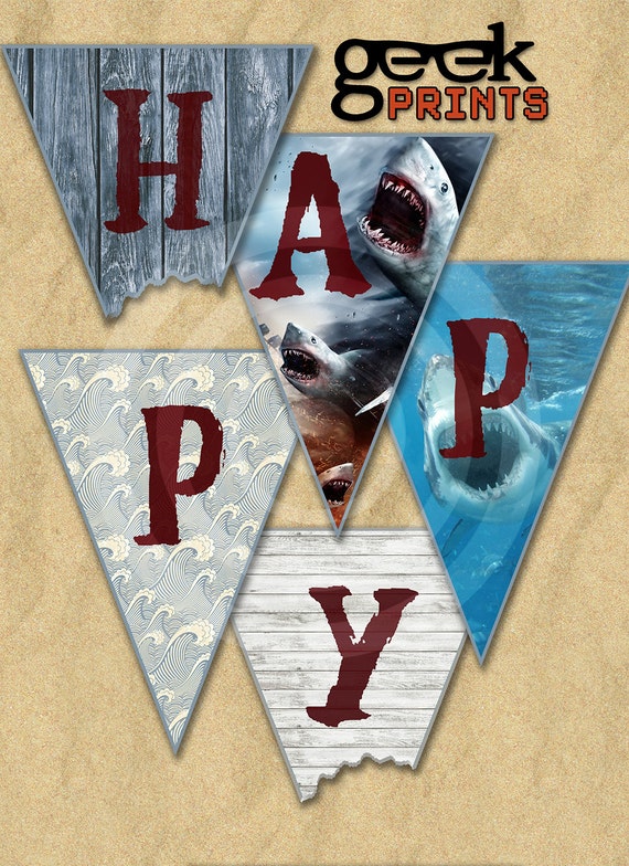 Shark Week Sharknado Jaws Themed Happy Birthday Banner Printable ...