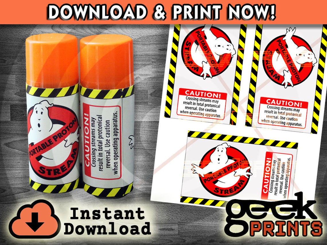 Portable Proton Stream Silly String Labels Inspired by Ghostbusters ...