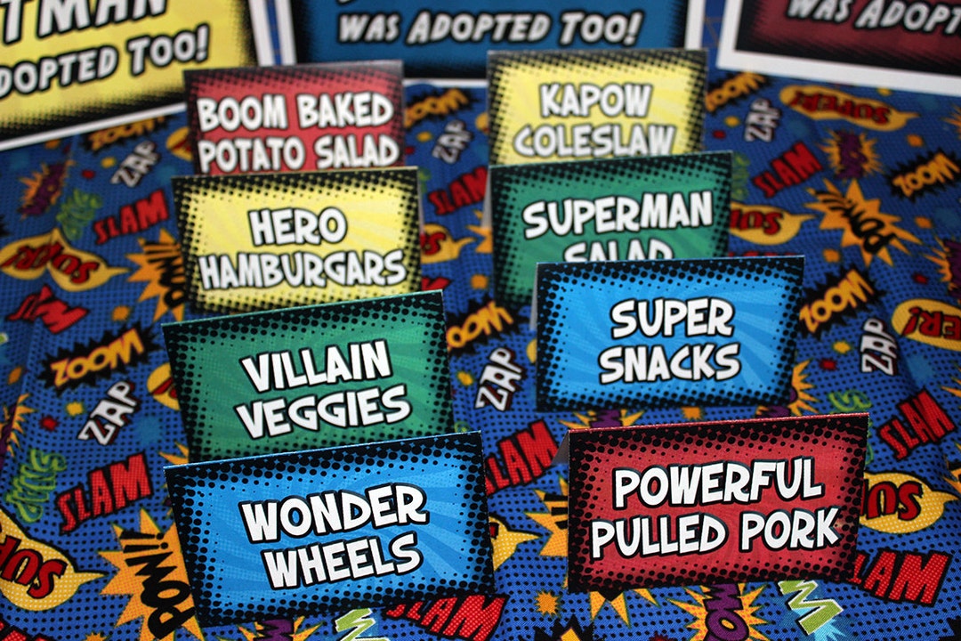 Hero Comic Book Menu Tent Cards Editable Text Printable - Etsy