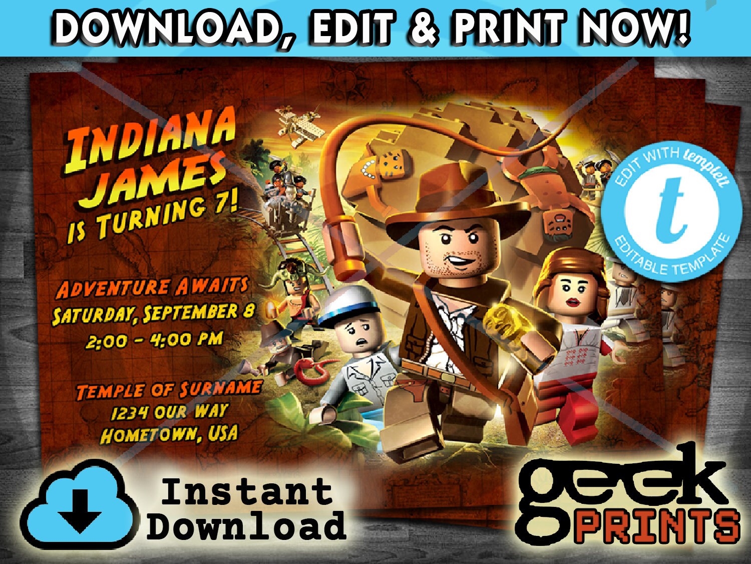 Indiana Jones Birthday Invitation Custom Printable Templett | Etsy Canada