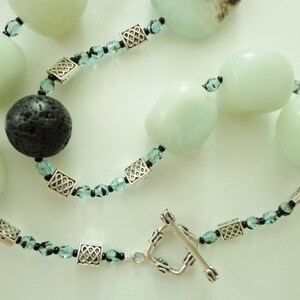Amazonite Necklace, Pale Blue Amazonite/black Tourmaline Gemstone Beads ...