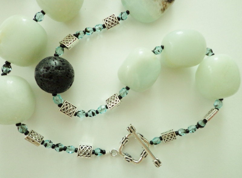 Amazonite Necklace, Pale Blue Amazonite/black Tourmaline Gemstone Beads ...
