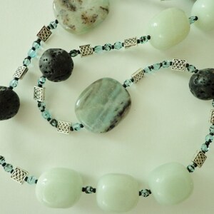 Amazonite Necklace, Pale Blue Amazonite/black Tourmaline Gemstone Beads ...