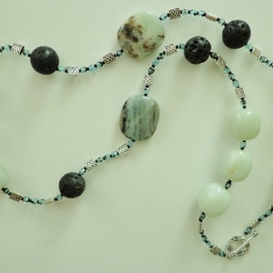 Amazonite Necklace, Pale Blue Amazonite/black Tourmaline Gemstone Beads ...