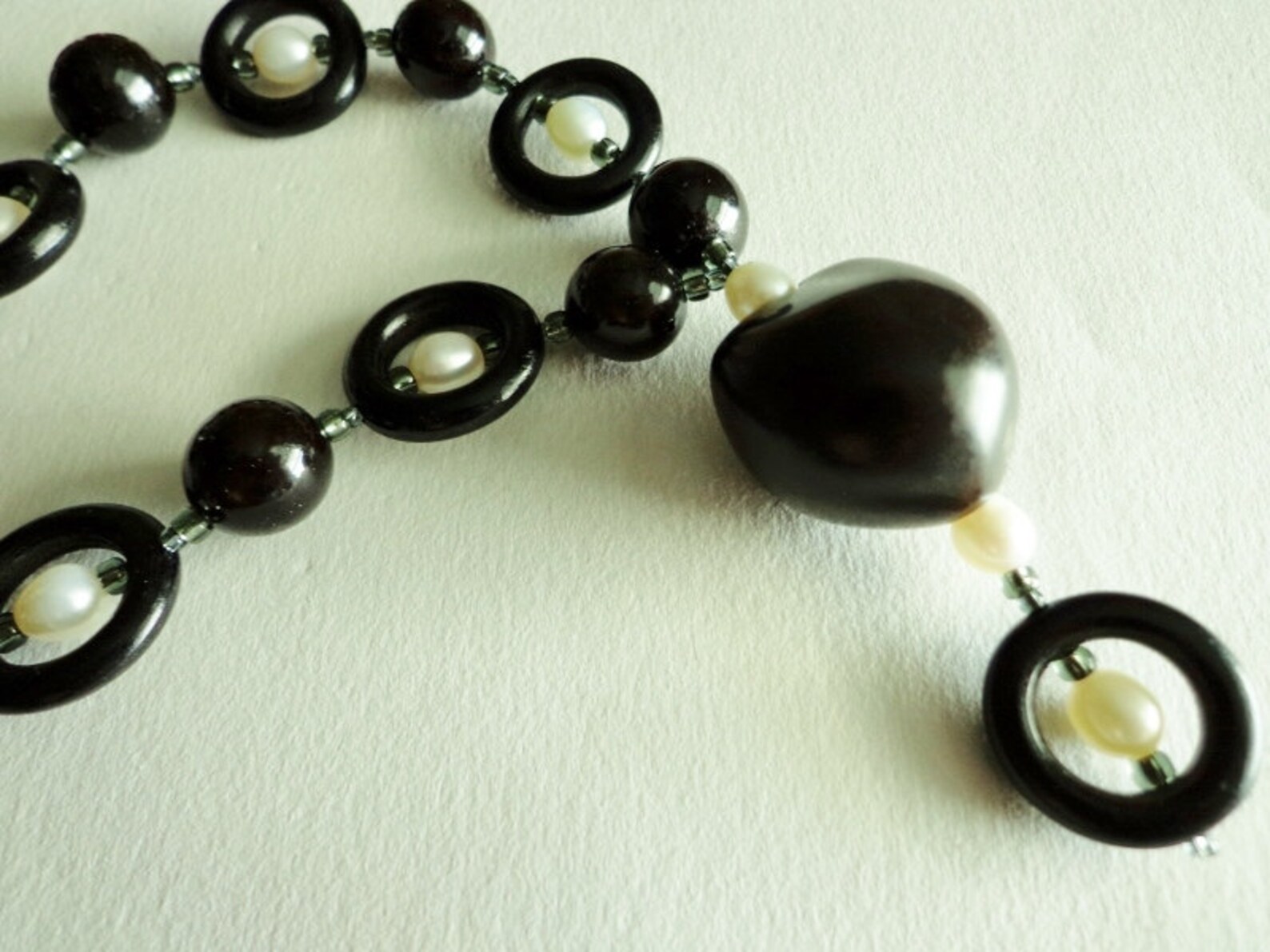 Black Lumbang Seed Pendant Necklace, Buri Root Beads, Horn Rings ...