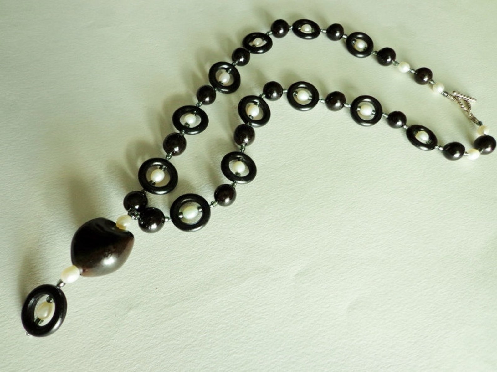 Black Lumbang Seed Pendant Necklace, Buri Root Beads, Horn Rings ...