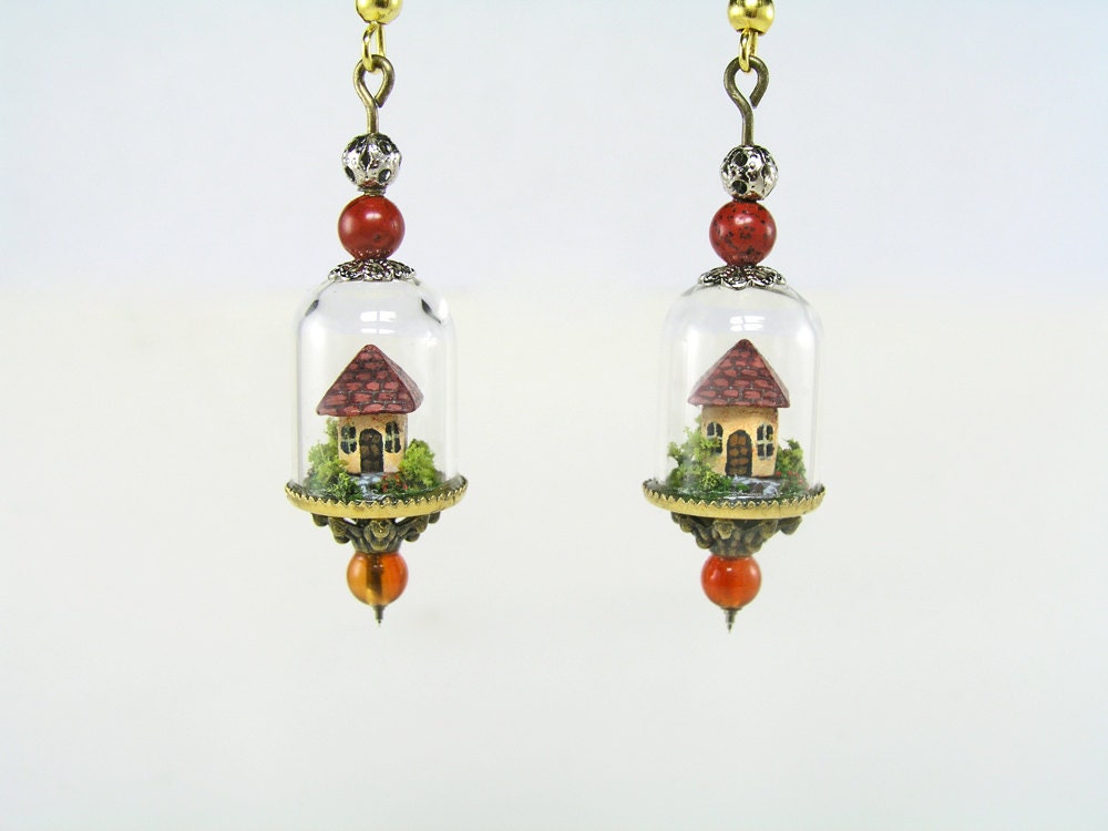 Miniature World Earrings, Miniature Little Houses With Tiny Amidst ...
