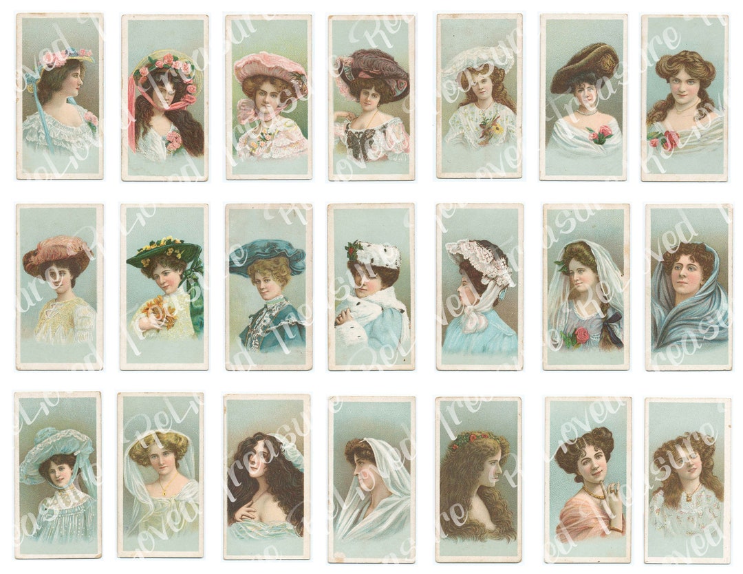 Lovely Ladies in Blue Tea Cards, Vintage Ladies Tea Cards, Victorian ...