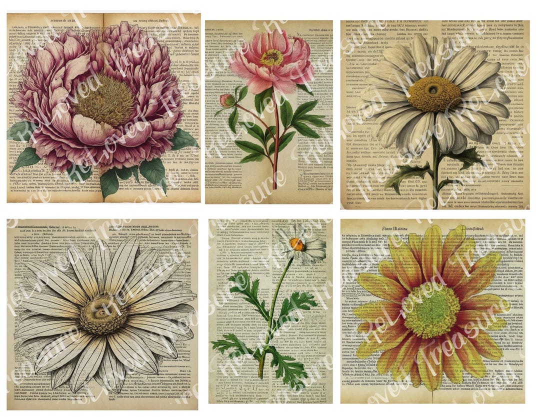 Floral Book Page Journal Kit, Flowers and Book Pages Kit, Vintage ...
