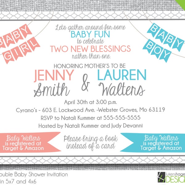 Double Baby Shower Invitations - Etsy