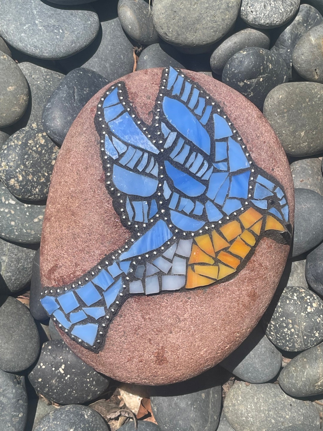 Mosaic Bluebird on Natural Stone - Etsy