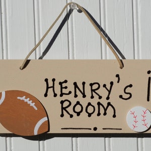 SPORT Room Sign, Football and Baseball Hand Personalized, Tan. Kids ...