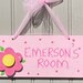 Girl's FLOWER Room Sign. Hand Personalized. Glittered Flower. Kids Wall ...