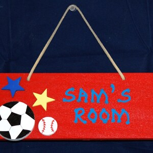 SPORT Room Sign, Hand Personalized, Red. Soccer, Baseball, Star Cutouts ...