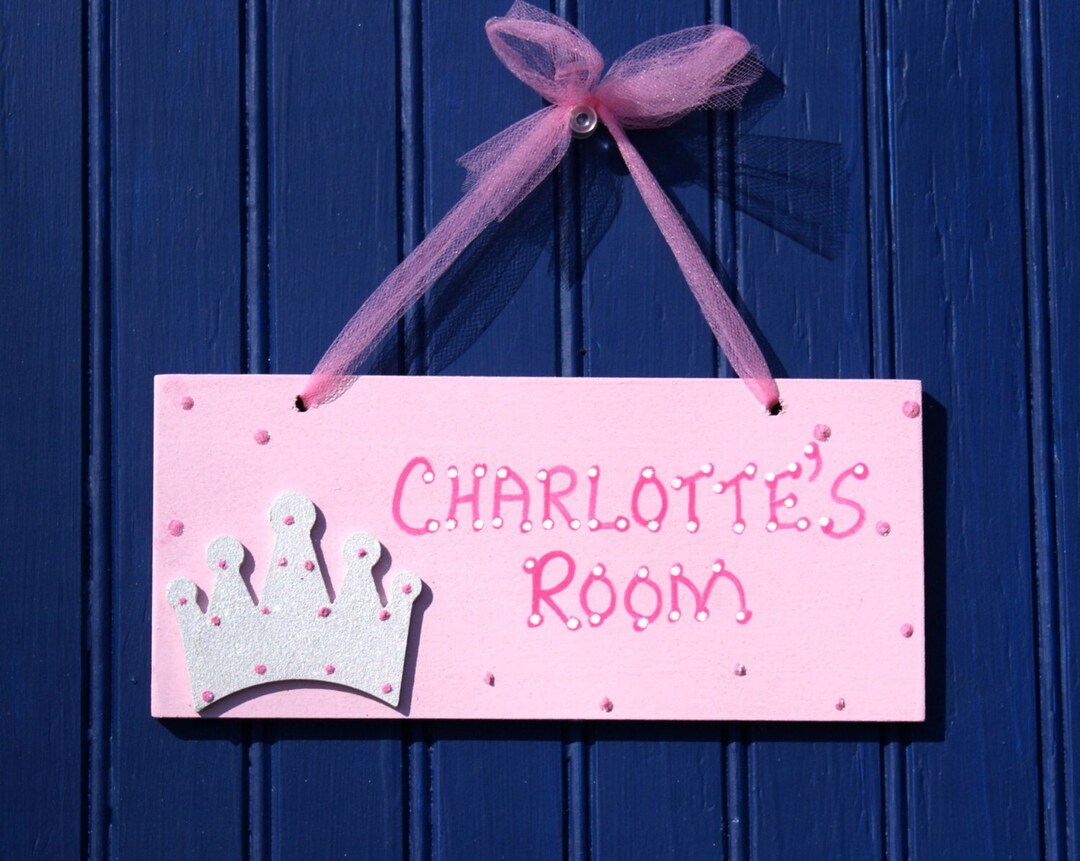 Crown Room Sign, Hand Personalized, Glittered White Crown. Kid's Name ...