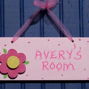 Girl's Flower Room Sign. Hand Personalized. Glittered Flower. Kids Wall ...