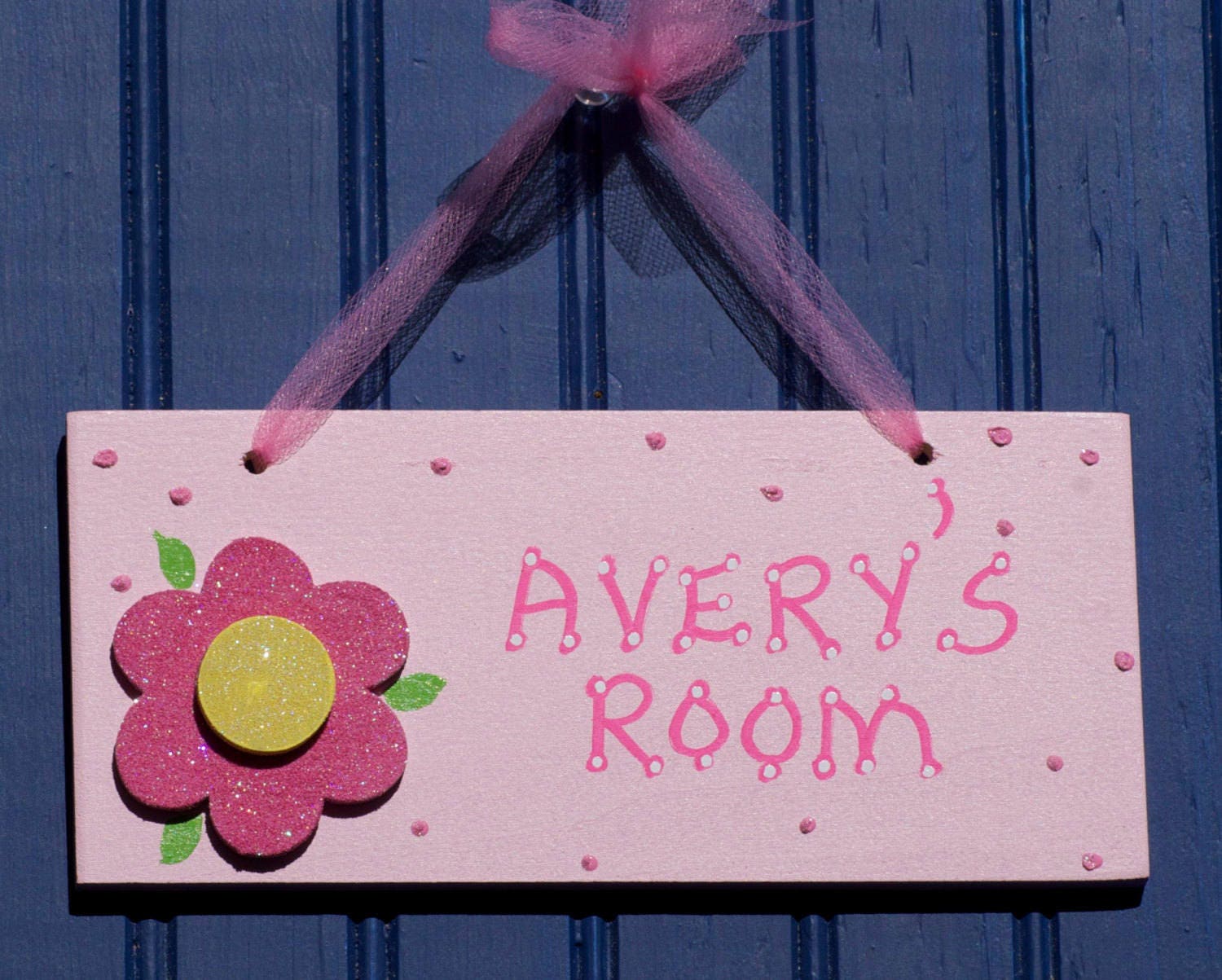 Girl's Flower Room Sign. Hand Personalized. Glittered Flower. Kids Wall ...