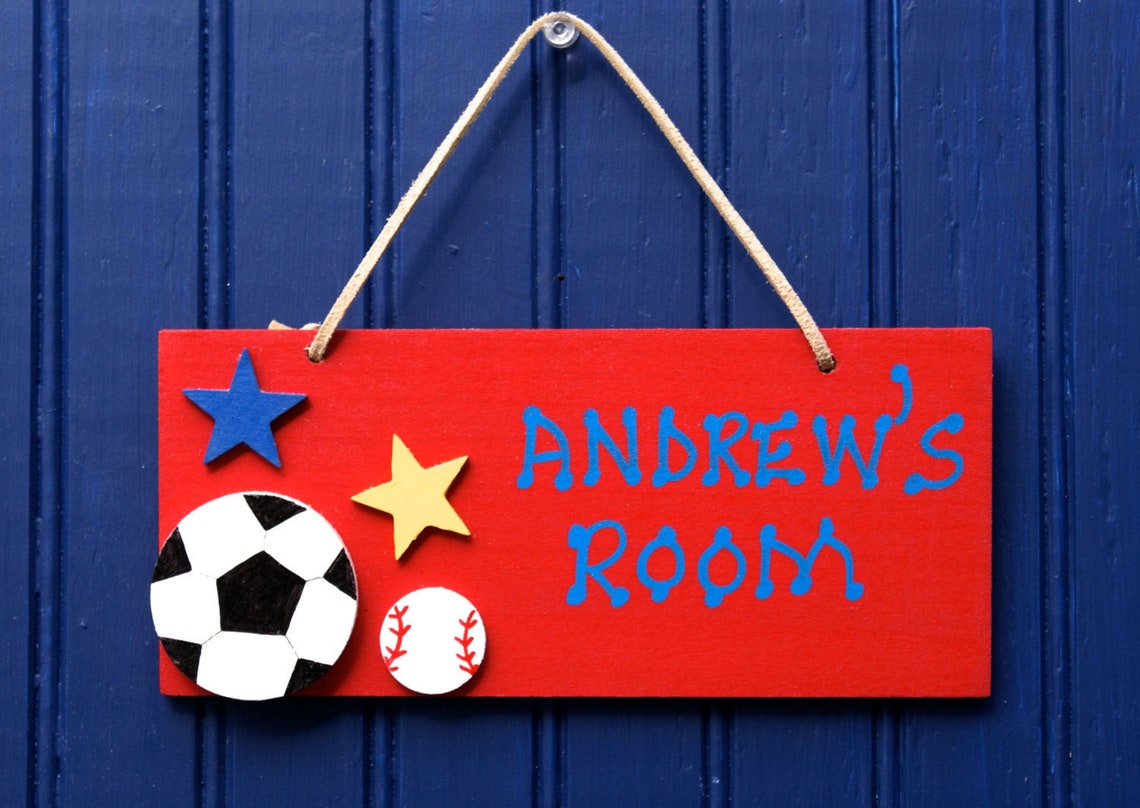 SPORT Room Sign Hand Personalized Red. Soccer Baseball - Etsy