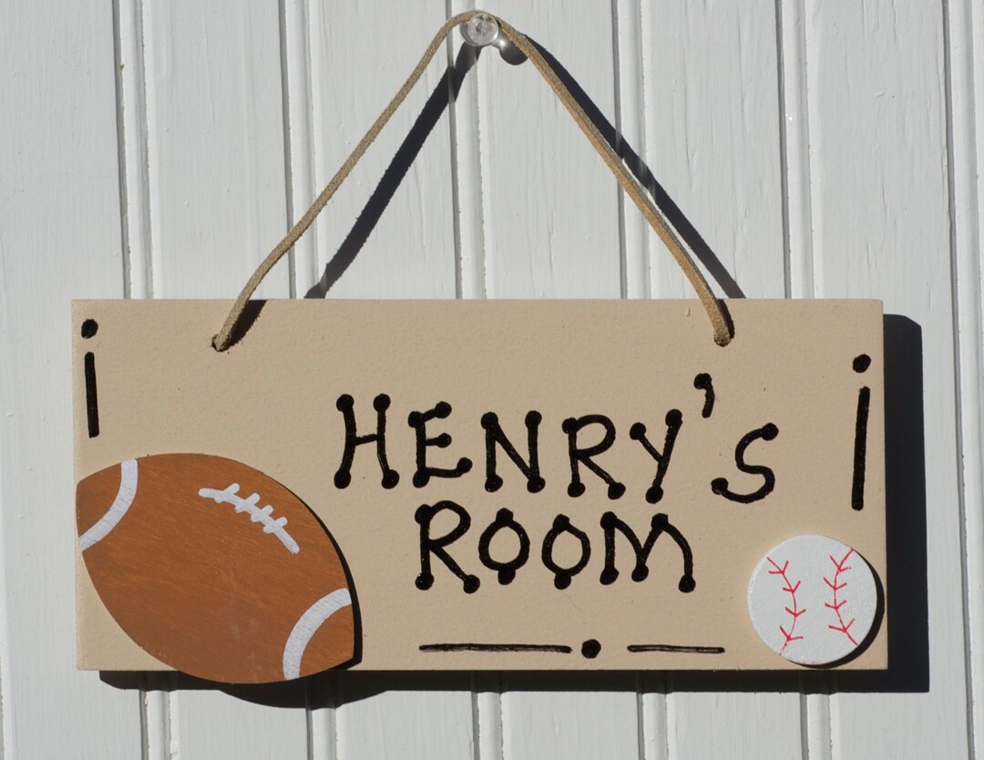 SPORT Room Sign, Football and Baseball Hand Personalized, Tan. Kids ...