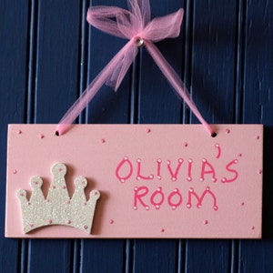 Princess Crown Name Sign, Hand Personalized, Glittered White Crown ...