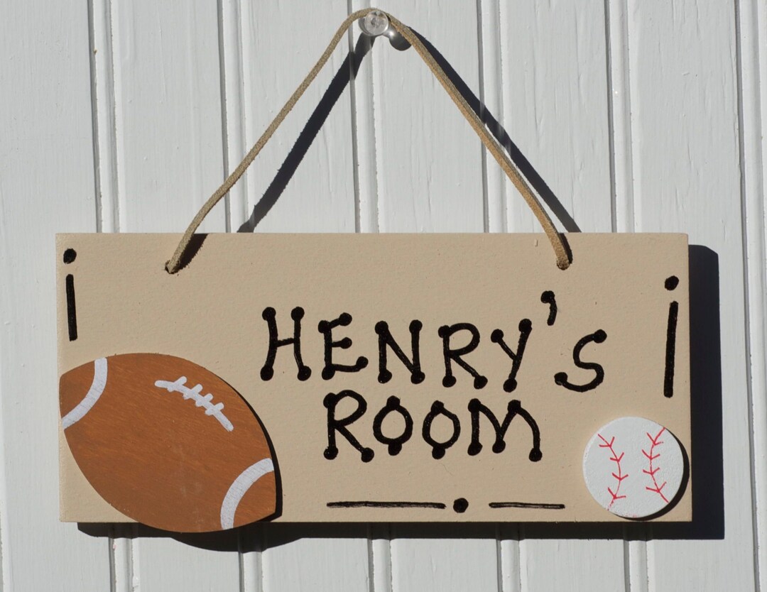 SPORT Room Sign, Football and Baseball Hand Personalized, Tan. Kids ...