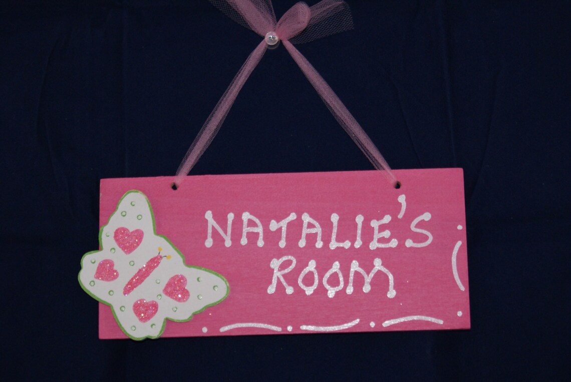 BUTTERFLY Room Sign, White. Glittered Butterfly Cutout. Hand ...